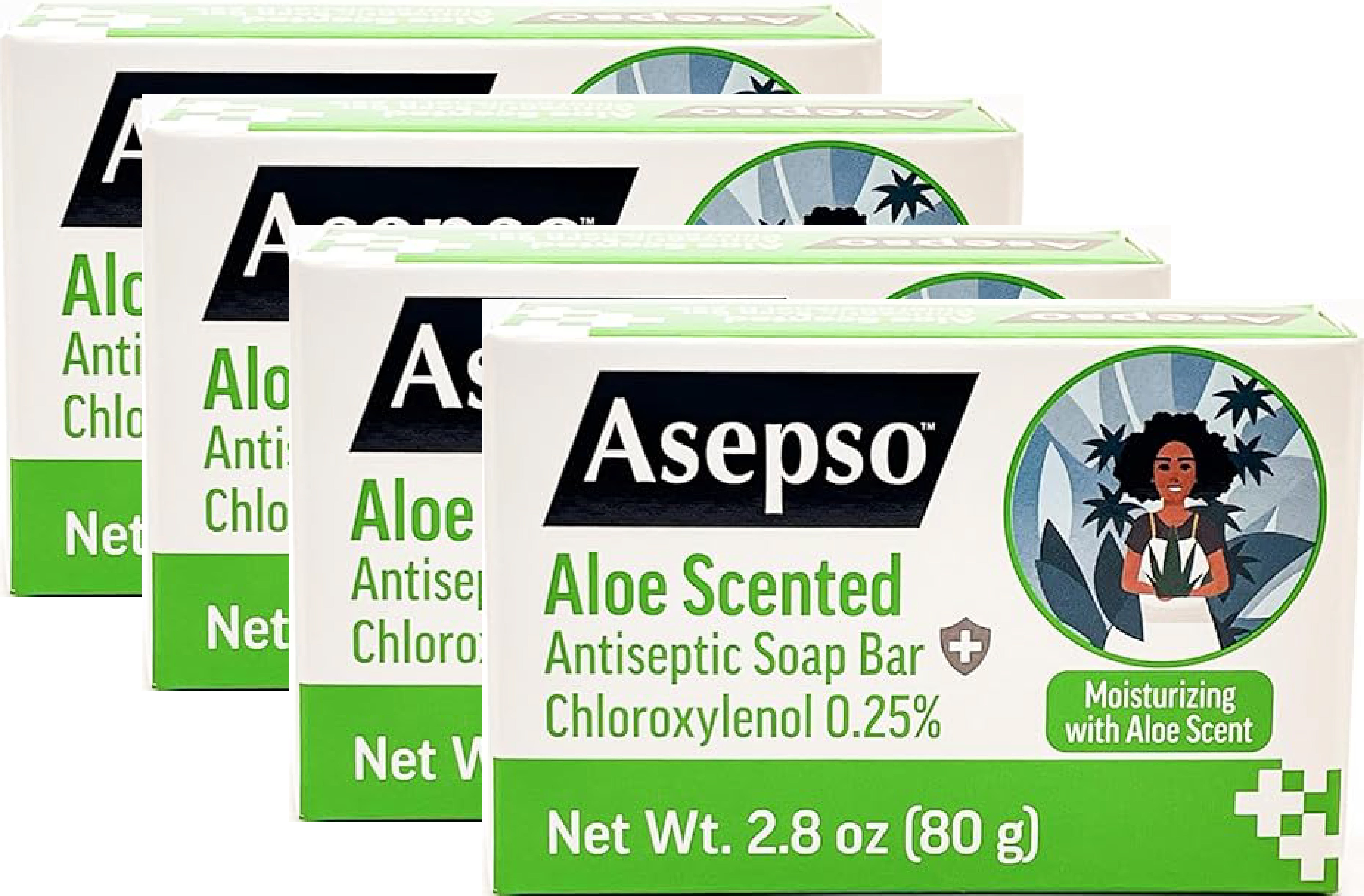 ASEPSO 4PKx 80g/2.8 oz Antibacterial Aloe Bar Soap, USA FDA REGISTERED ...