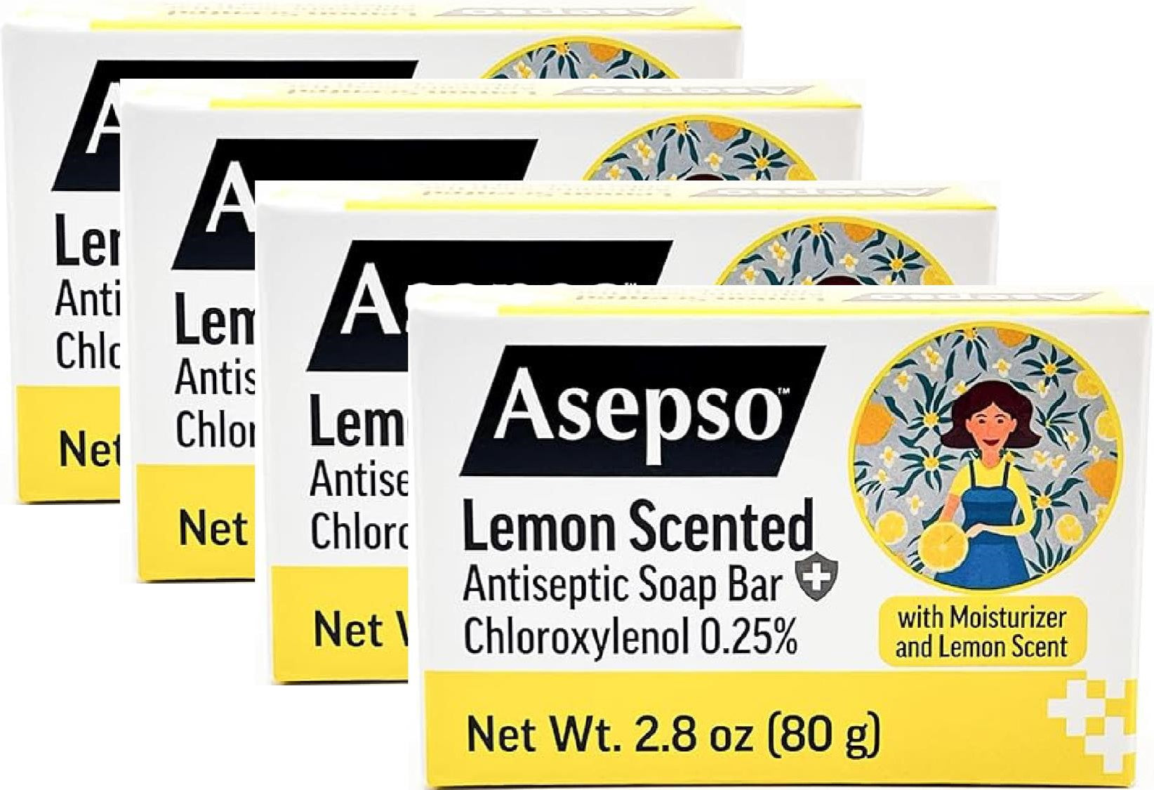 ASEPSO 4pk x 80g/2.8 oz Antibacterial Lemon Bar Soap, USA FDA REGISTER ...